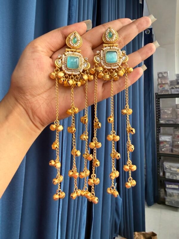 Noor Kashmiri Ghungru Earrings - Mint Green - Jewel Hub Studio